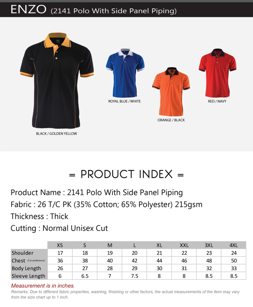 ENZO – 2141 POLO WITH SIDE PANEL PIPING – Topremium Marketing